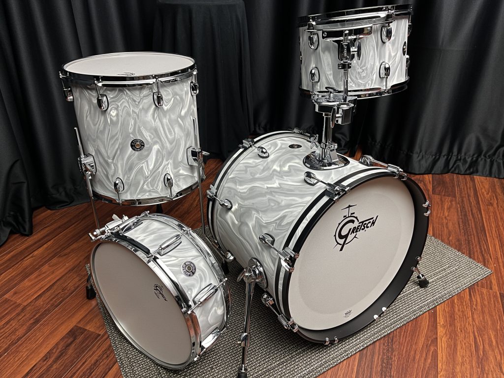 Gretsch White Satin Flame Catalina Club Jazz 12, 14, 18 and Snare CT1 ...